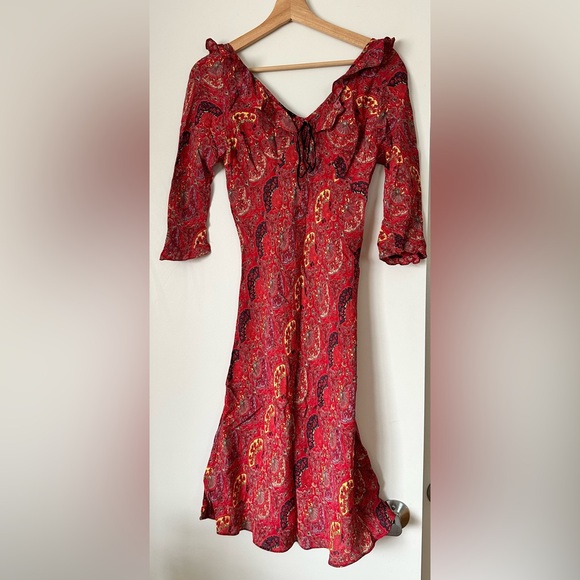 Angie | Dresses | Angie Red Flutter Sleeve Below The Knees Sundress ...